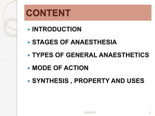 General Anaesthesia (Medicinal Chemistry) | PPTX