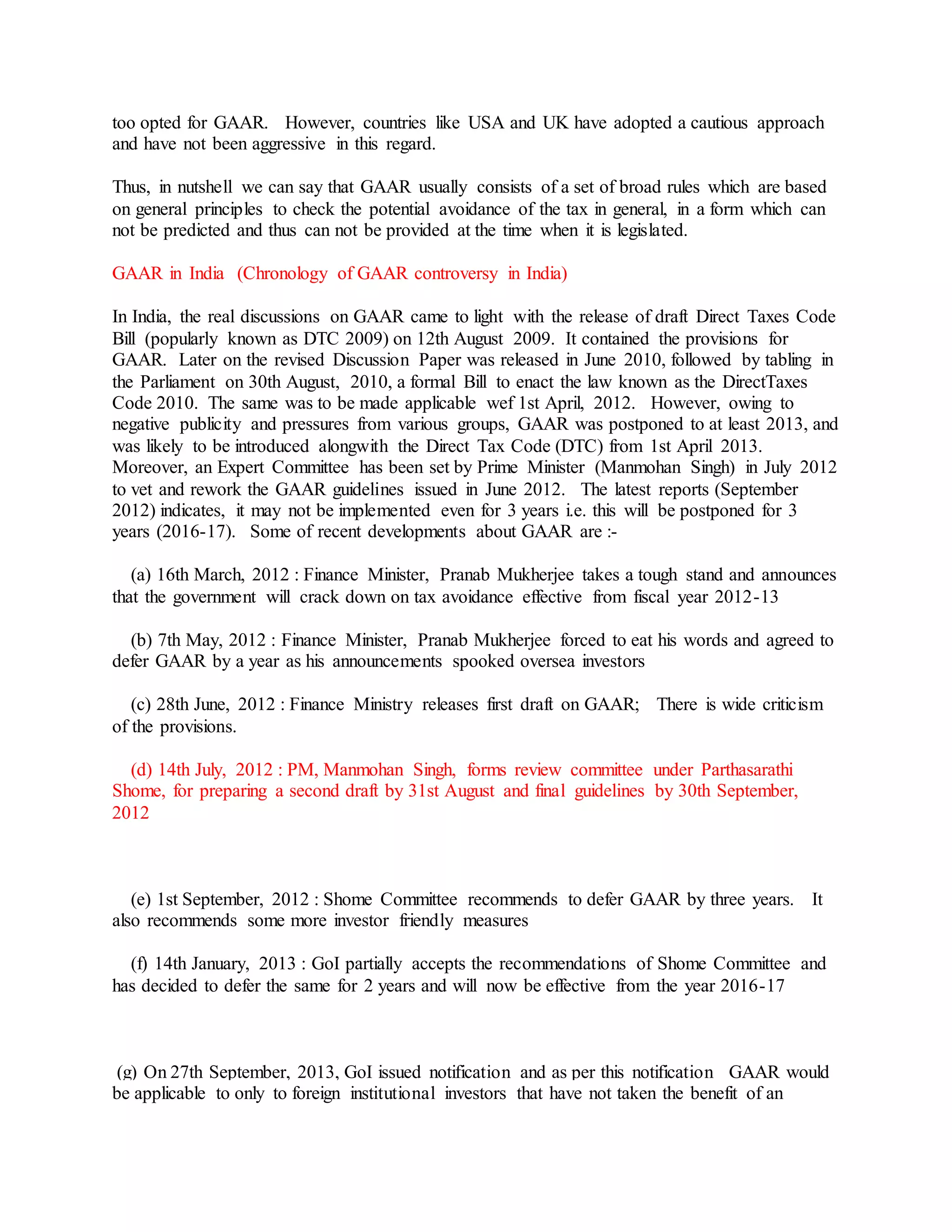 General anti avoidance rules(GAAR) in India | DOCX | Personal Taxes ...