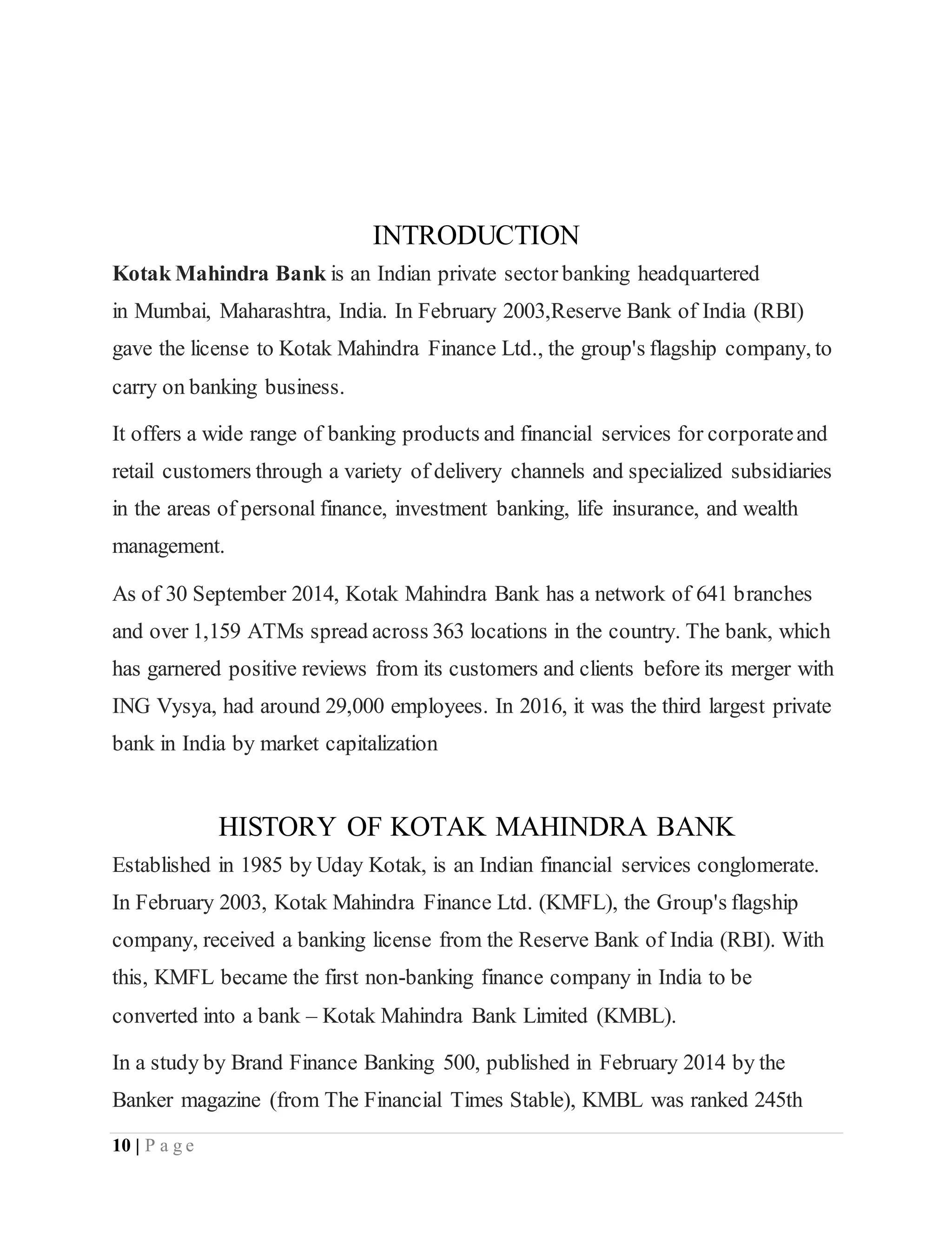 General banking at kotak mahindra bank | DOCX