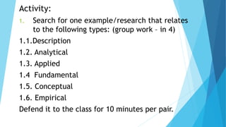 General Characteristics of Research, Criteria of a Good Research, Types ...