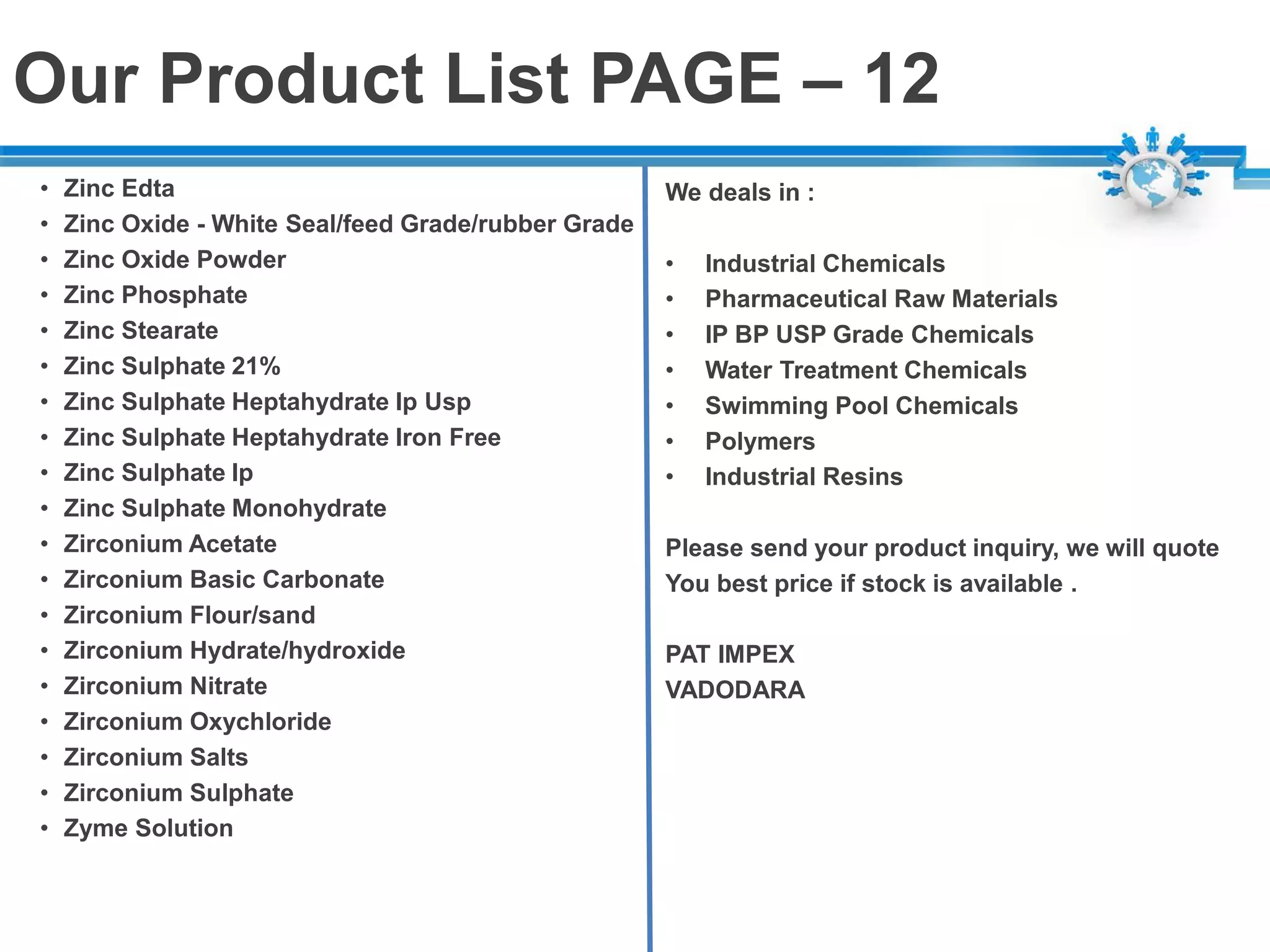 PAT IMPEX INDUSTIRAL CHEMICALS, SOLVENT IN VADODARA GUJARAT INDIA | PDF