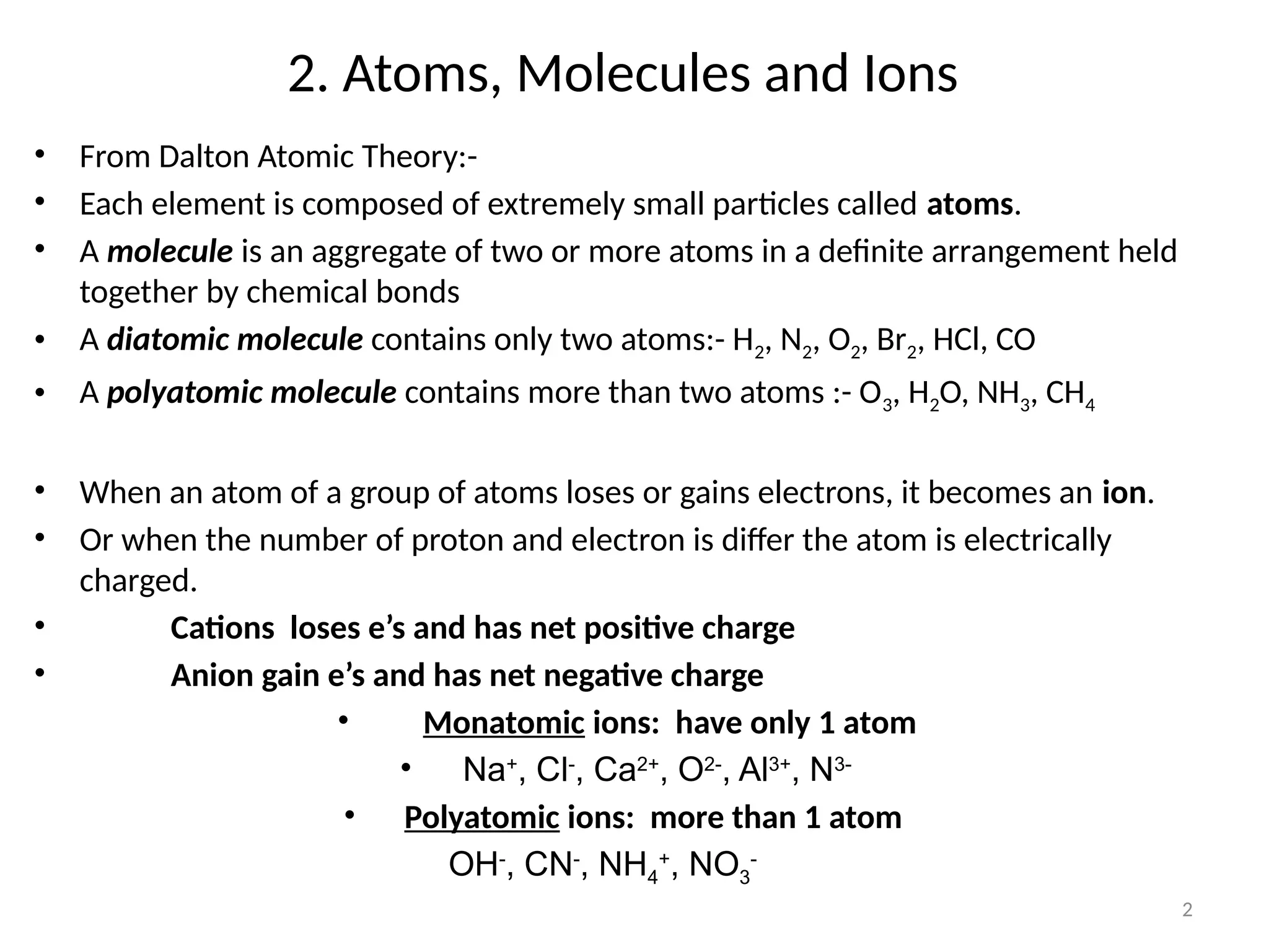 General chemistry notes on Atoms, Molecules and Ions | PPTX