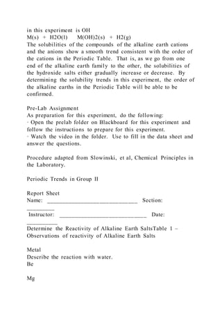 General Chemistry I Laboratory Experiment PERIODIC TREN | DOCX