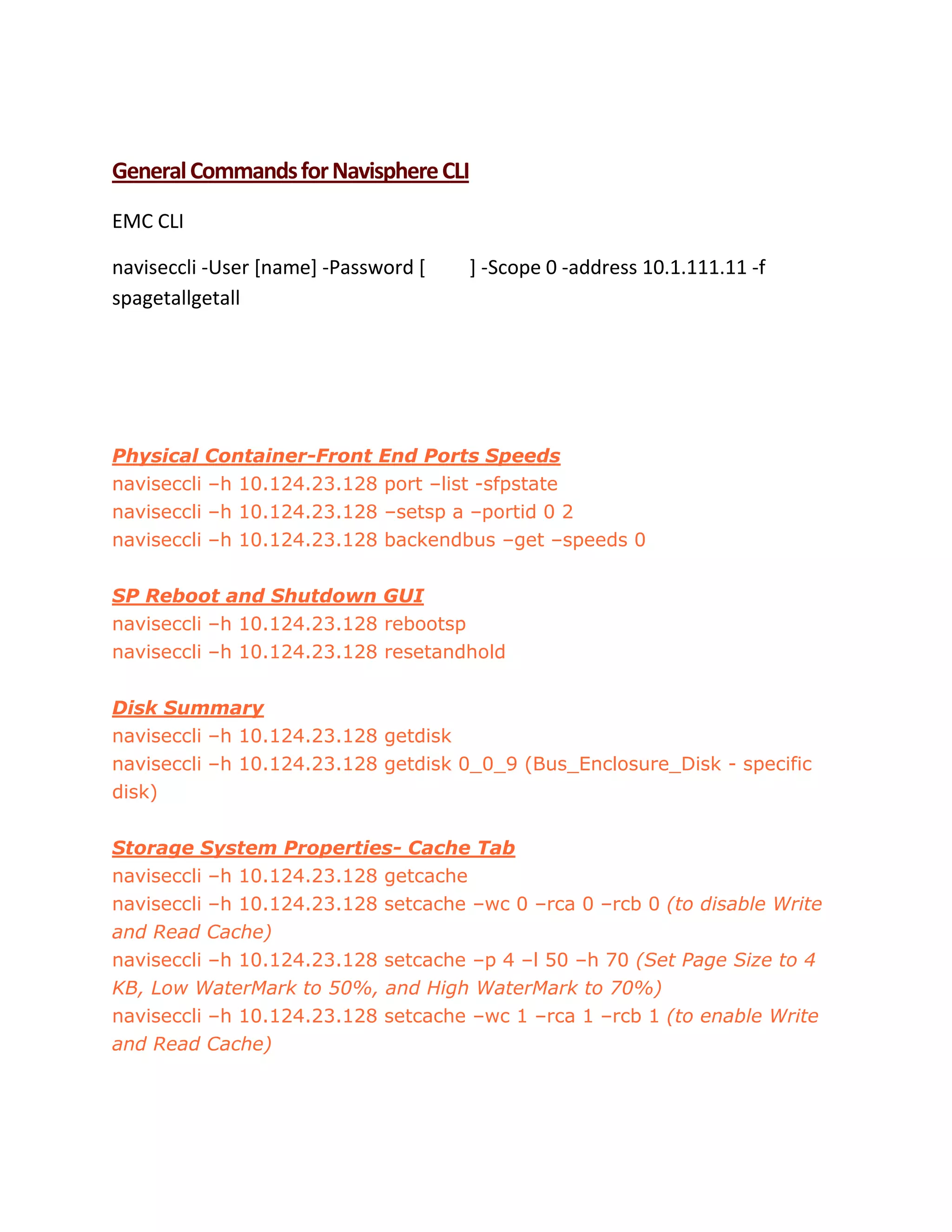 General commands for navisphere cli | PDF