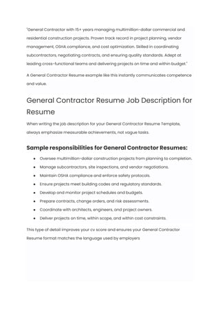 General Contractor Resume Examples & Writing Guide for 2025 | PDF