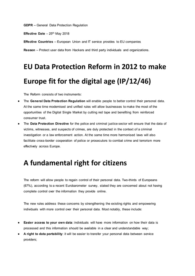 General data protection regulation - European union | DOCX