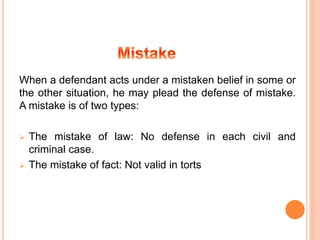 General defences of tort | PPTX