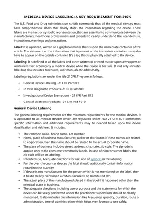 Medical Device Labeling: A Key Requirement For 510k.docx