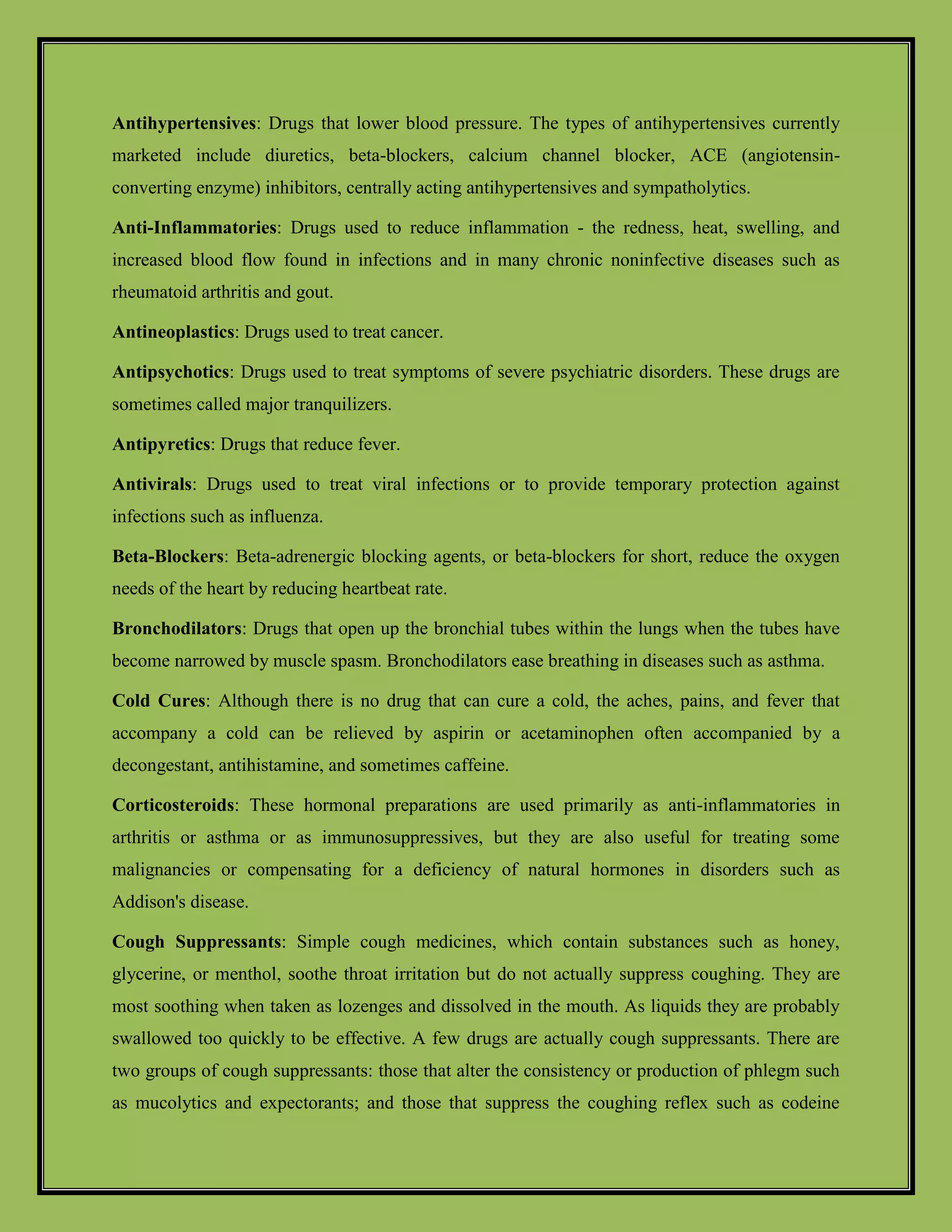 General drug categories | DOCX