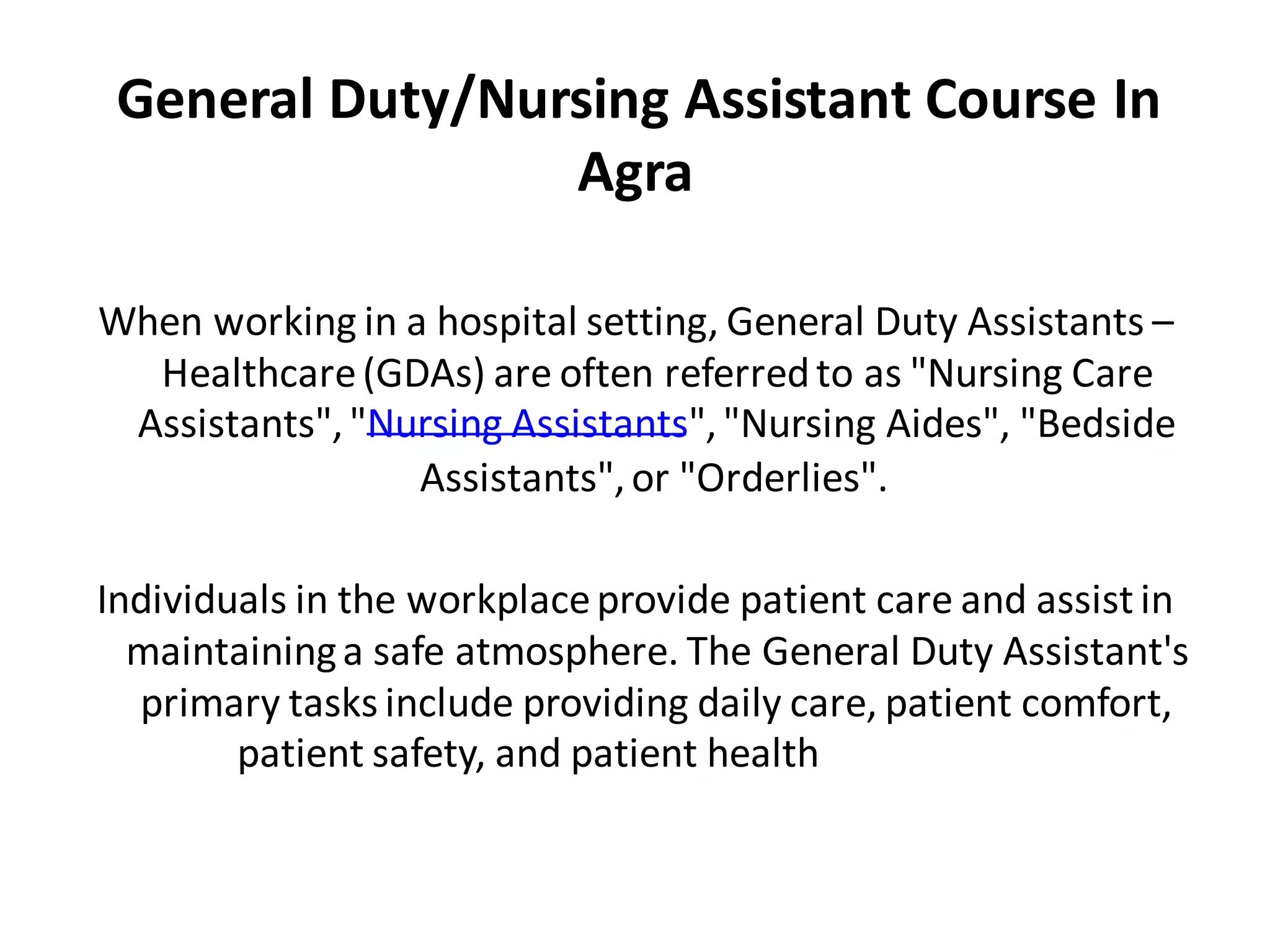 General duty nursing assistant course in agra | DOCX