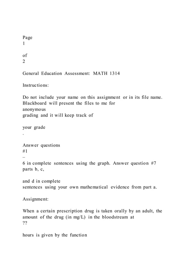 General Education Assessment MATH 1314InstructionsDo not inc | DOCX