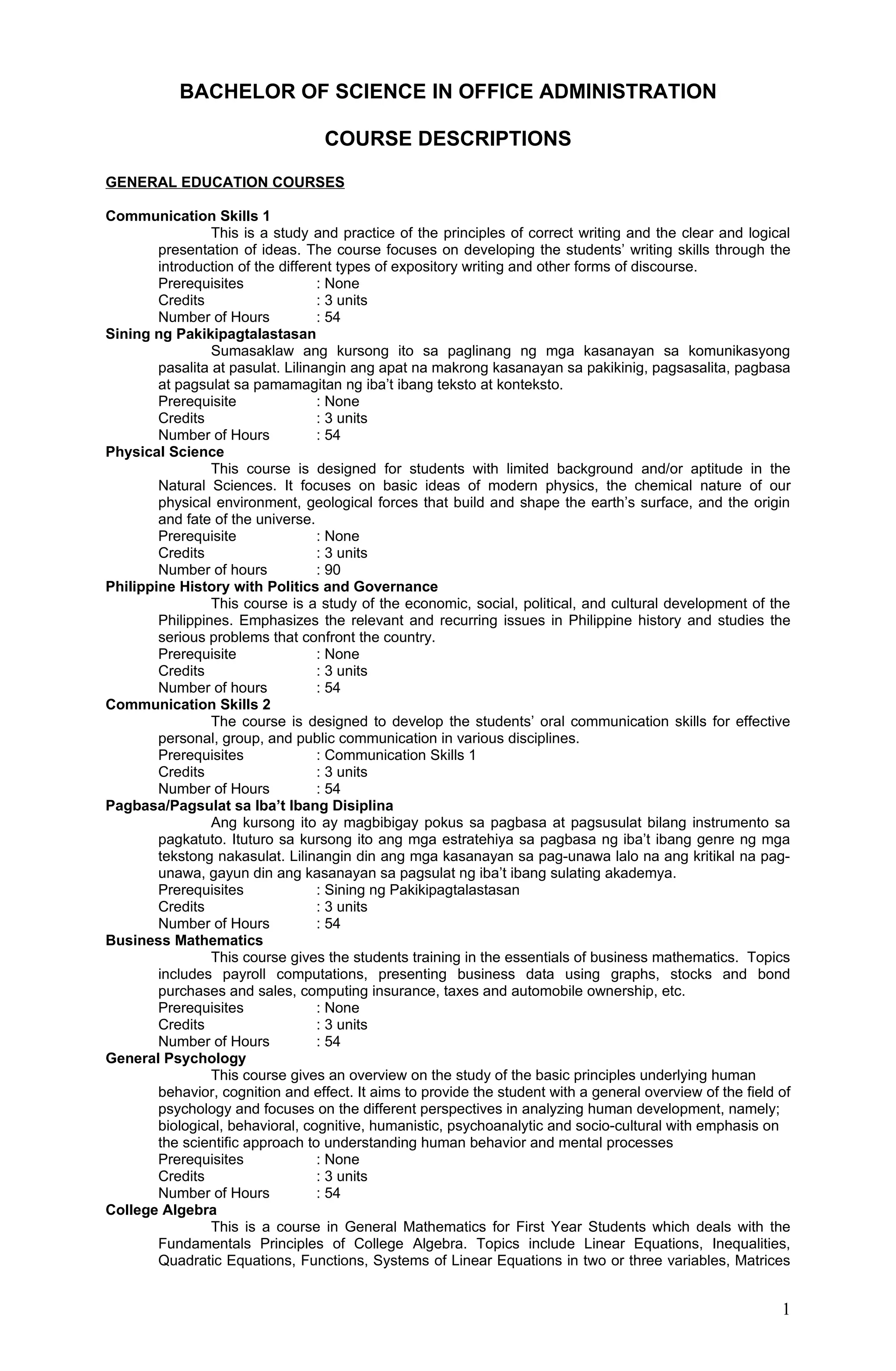 General education courses | DOC