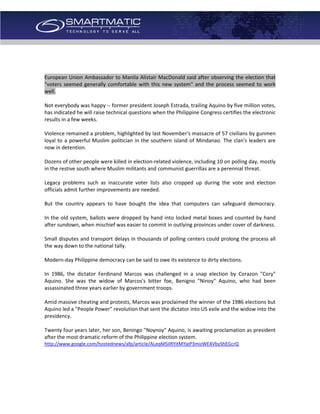 Phillipines General Election 2010 Dossier by Smartmatic | PDF