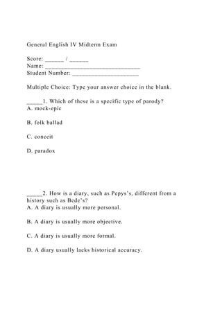 General English IV Midterm ExamScore ______ ______Name _.docx