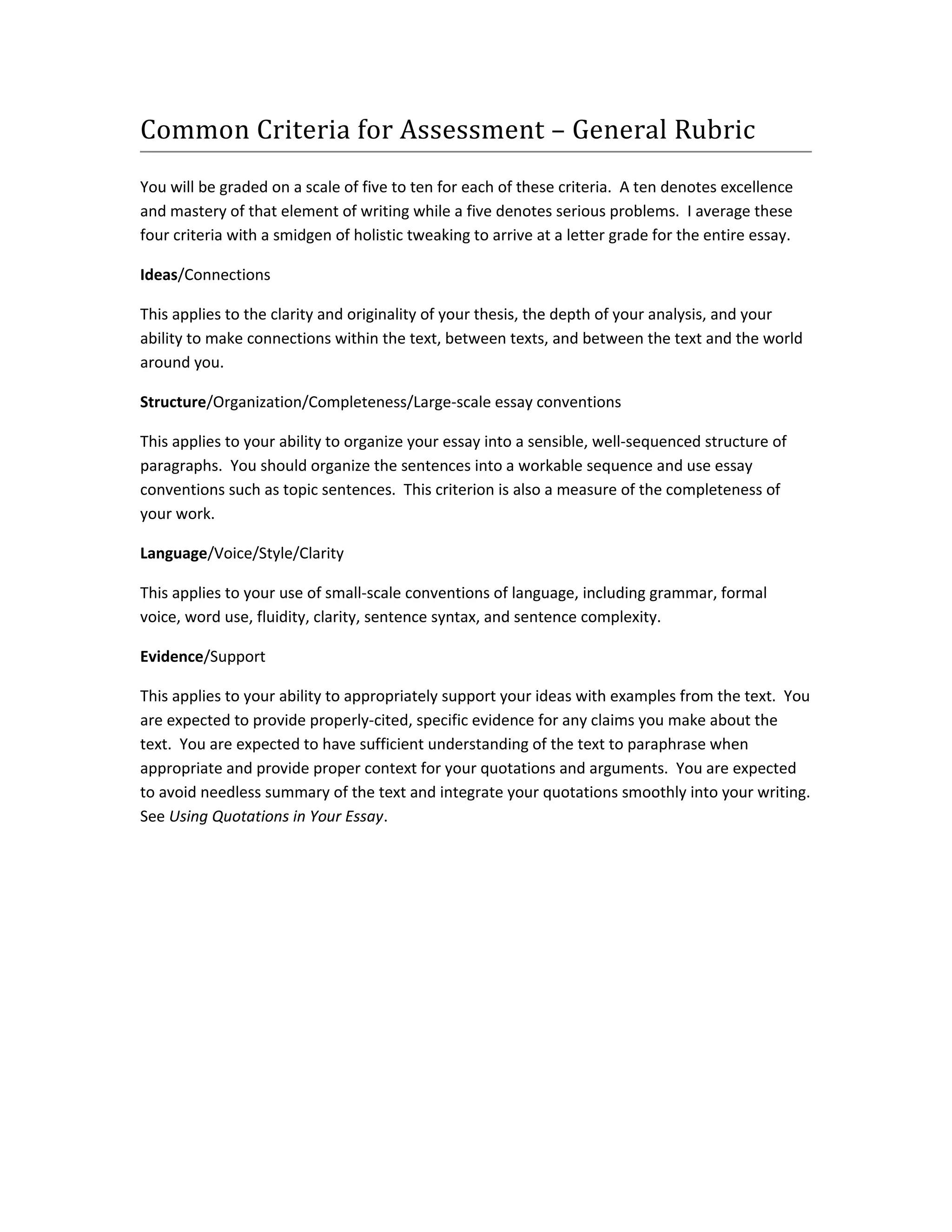 General essay rubric | DOC