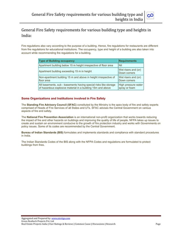 General fire safety requirements for various building type and heights ...