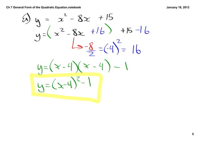 General form of the quadratic equation | PPT