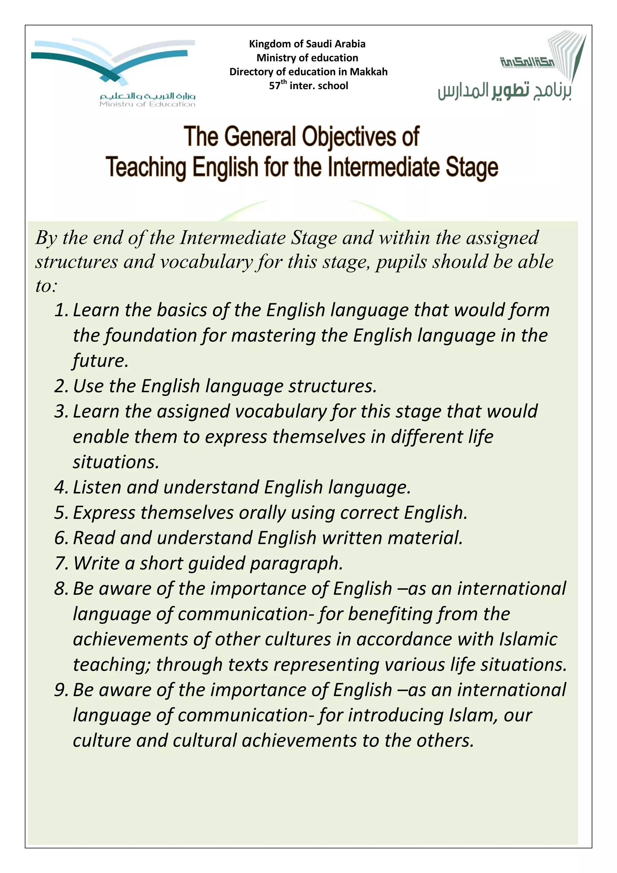 General goals for teaching english in saudi arabia pdf | PDF