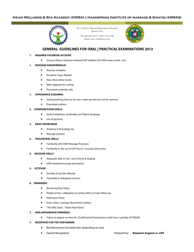 GENERAL GUIDELINES ON AWSA ORAL AND PRACTICAL EXAMINATIONS | PDF