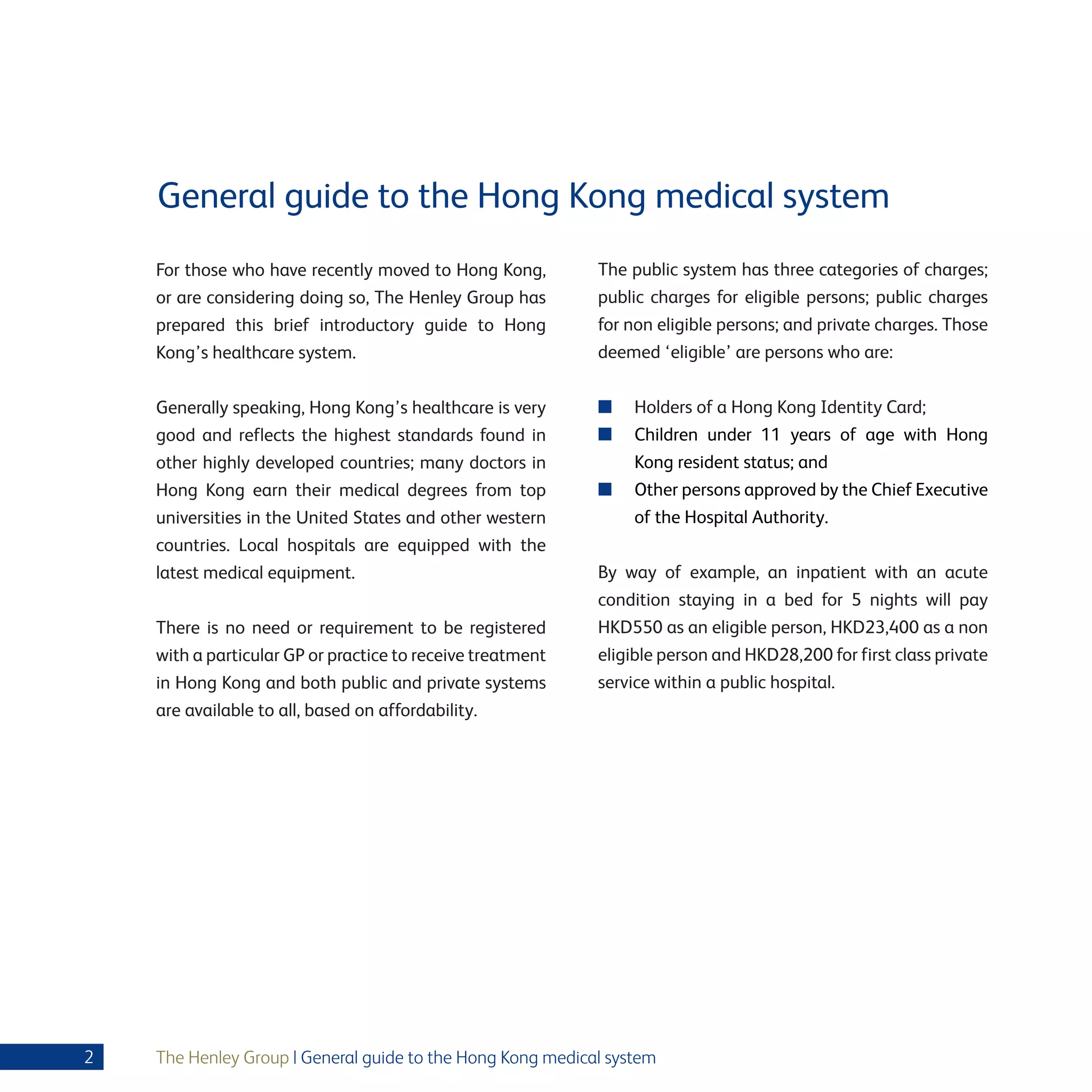 General guide to the hong kong medical system - The Henley Group | PDF