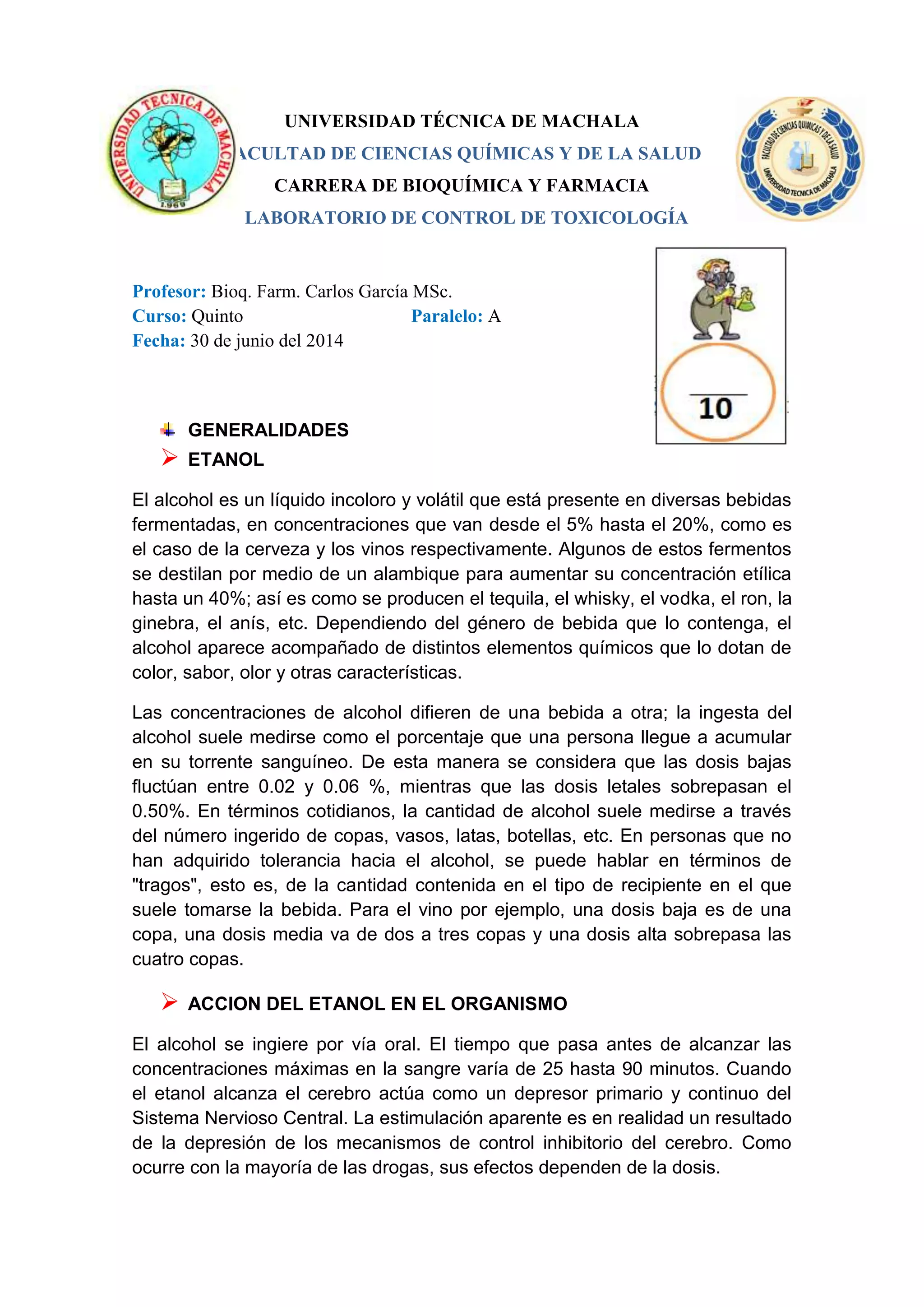 diferencias entre Etanol y Metanol | DOCX