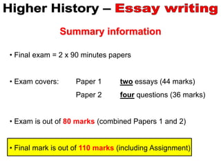 Higher History essays - General information | PPTX