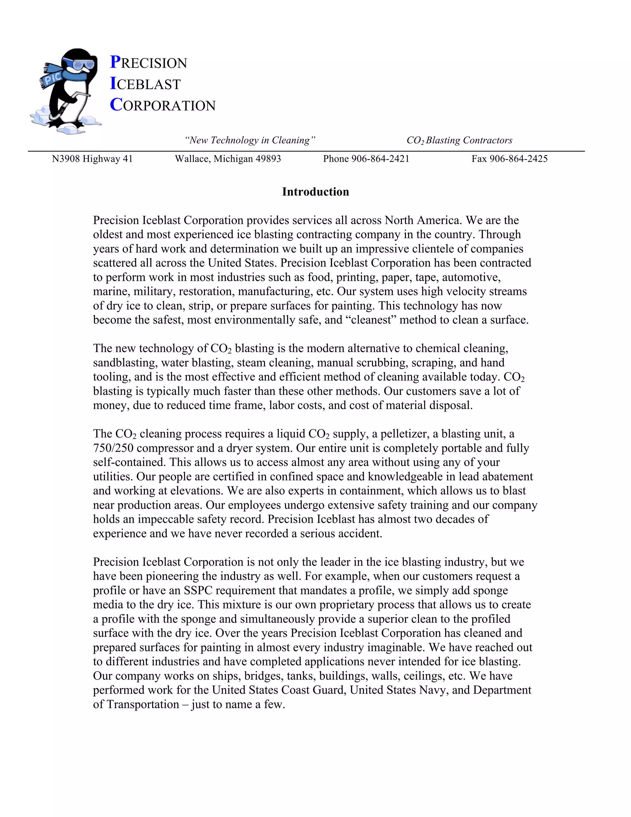 Precision Iceblast Corporation | PDF
