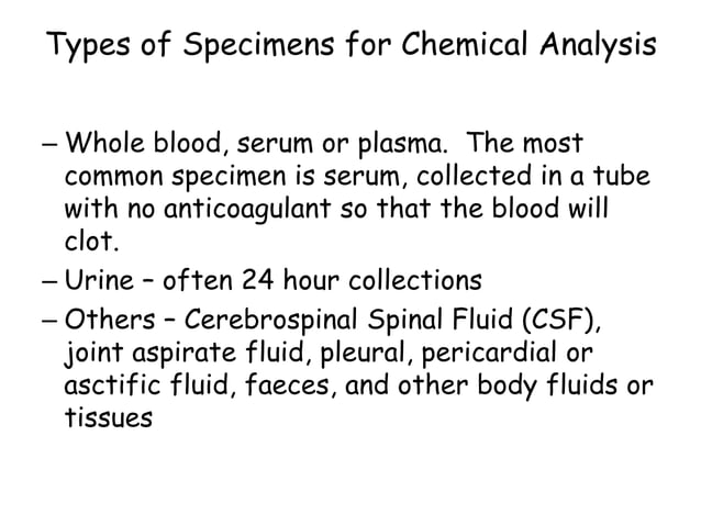 GENERAL INTRODUCTION TO CHEMICAL PATHOLOGY-SPECIMENS COLLECTION BY DR ...