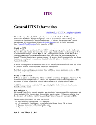 General ITIN Information | PDF