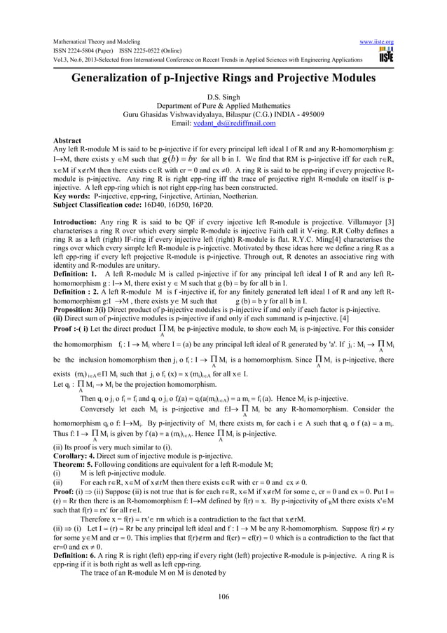 Generalization Of P Injective Rings And Projective Modules Pdf