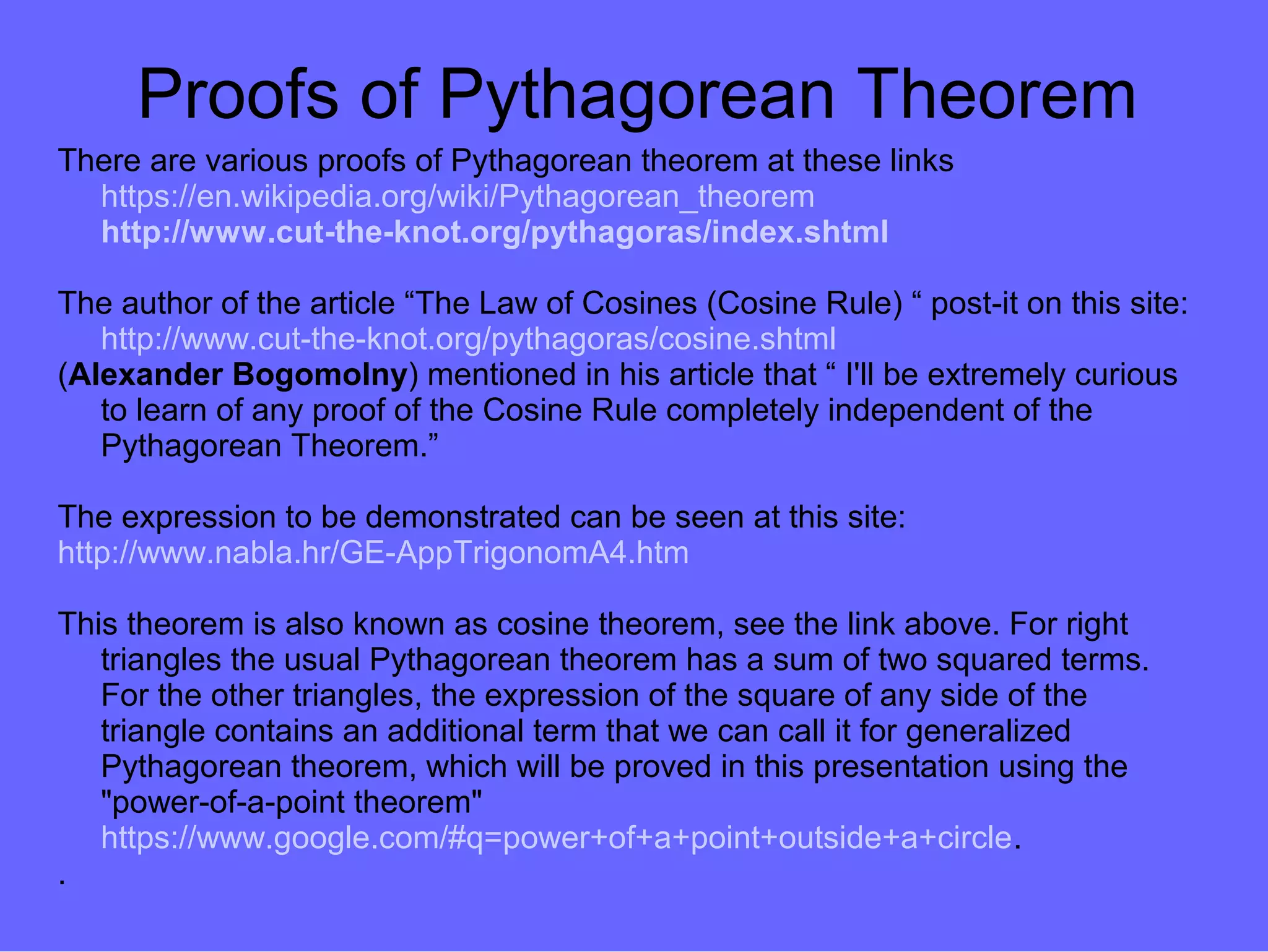 Generalized Pythagorean theorem | PPT