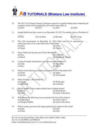 General knowledge for clat-sample test | PDF