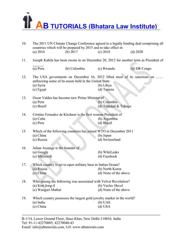 General knowledge for clat-sample test | PDF | Hinduism | Religion ...