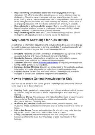 General Knowledge for Kids: 50 Questions & Answers | DOCX