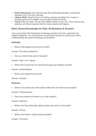 General Knowledge for Kids: 50 Questions & Answers | DOCX