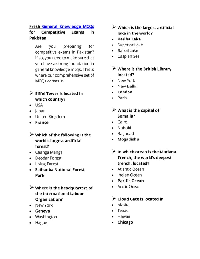 General Knowledge MCQs | PDF