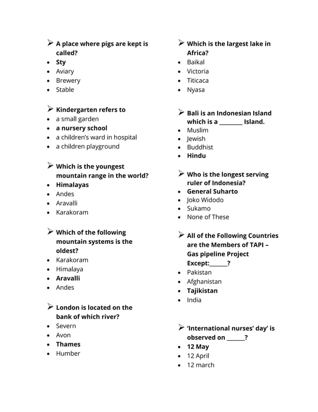 General Knowledge MCQs | PDF