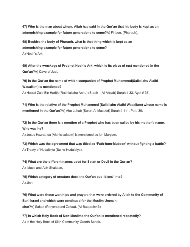 General knowledge of the Quran and Islam for kids | DOCX | Islam ...