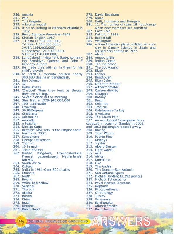 General knowledge questions | PDF | Sports