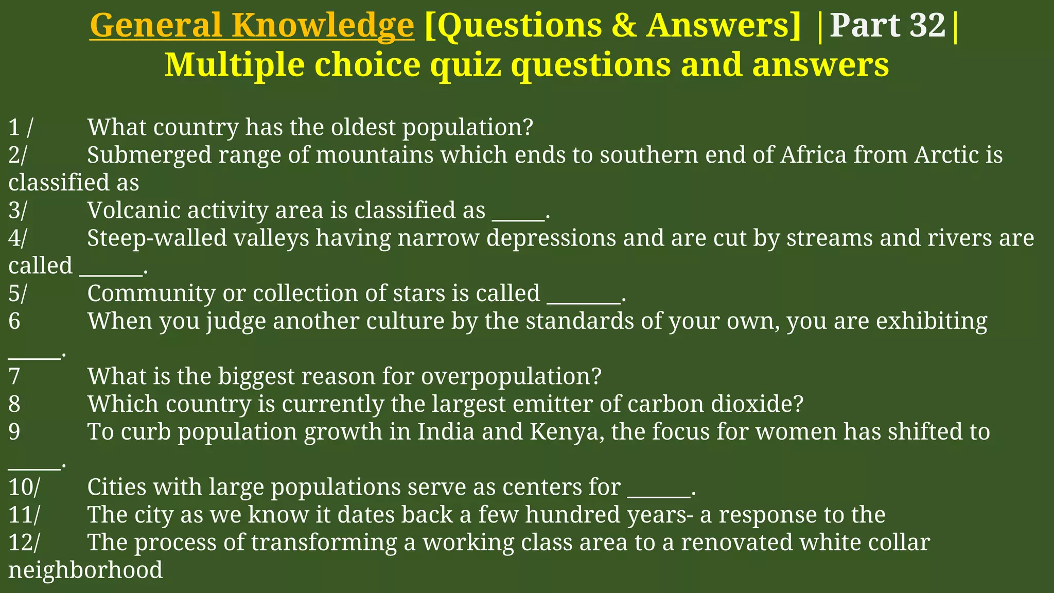 General knowledge | Questions & Answers [gk part 32]-MCQs | PPT