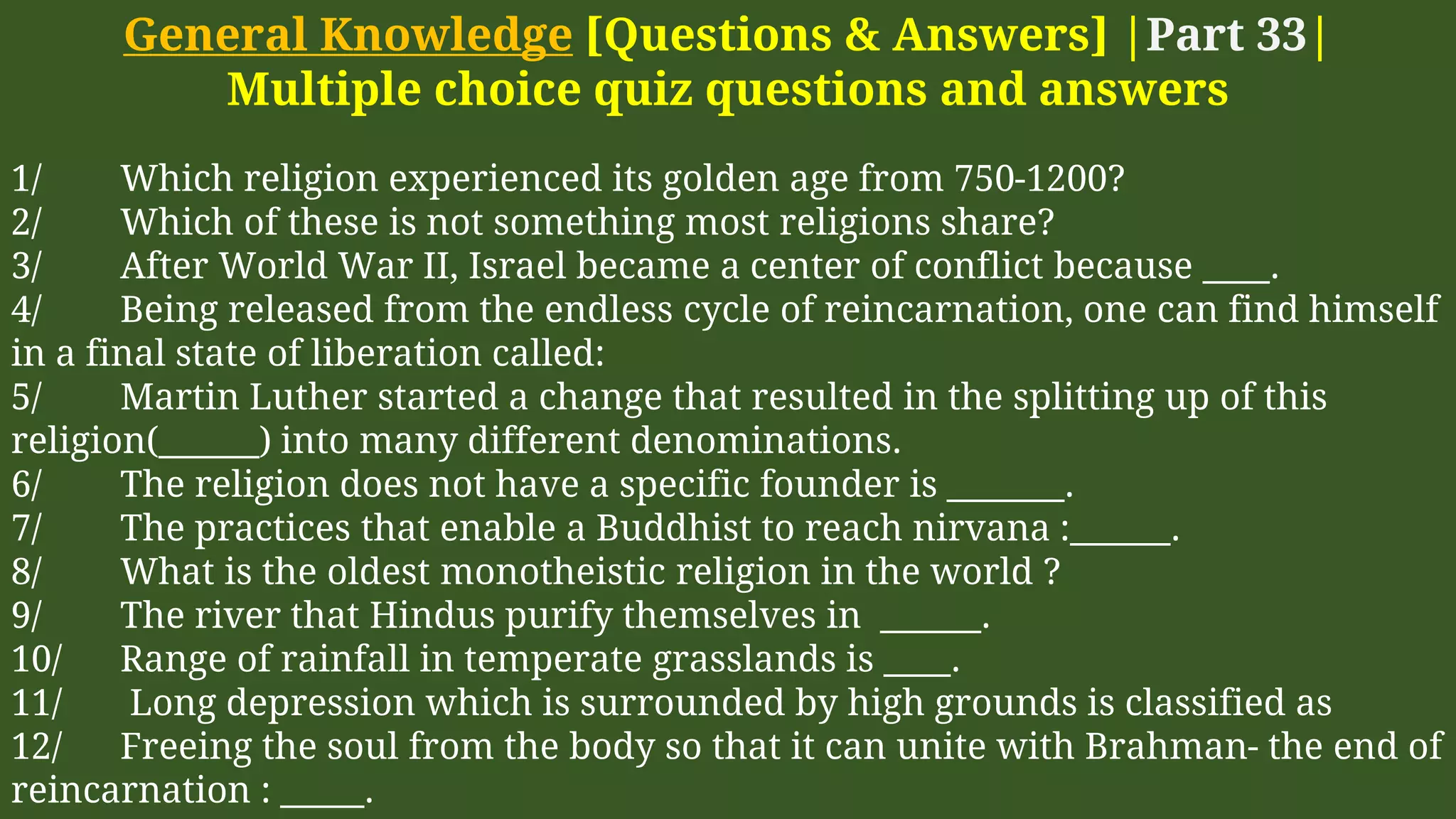 General knowledge | Questions & Answers [gk part 33]-MCQs | PPT