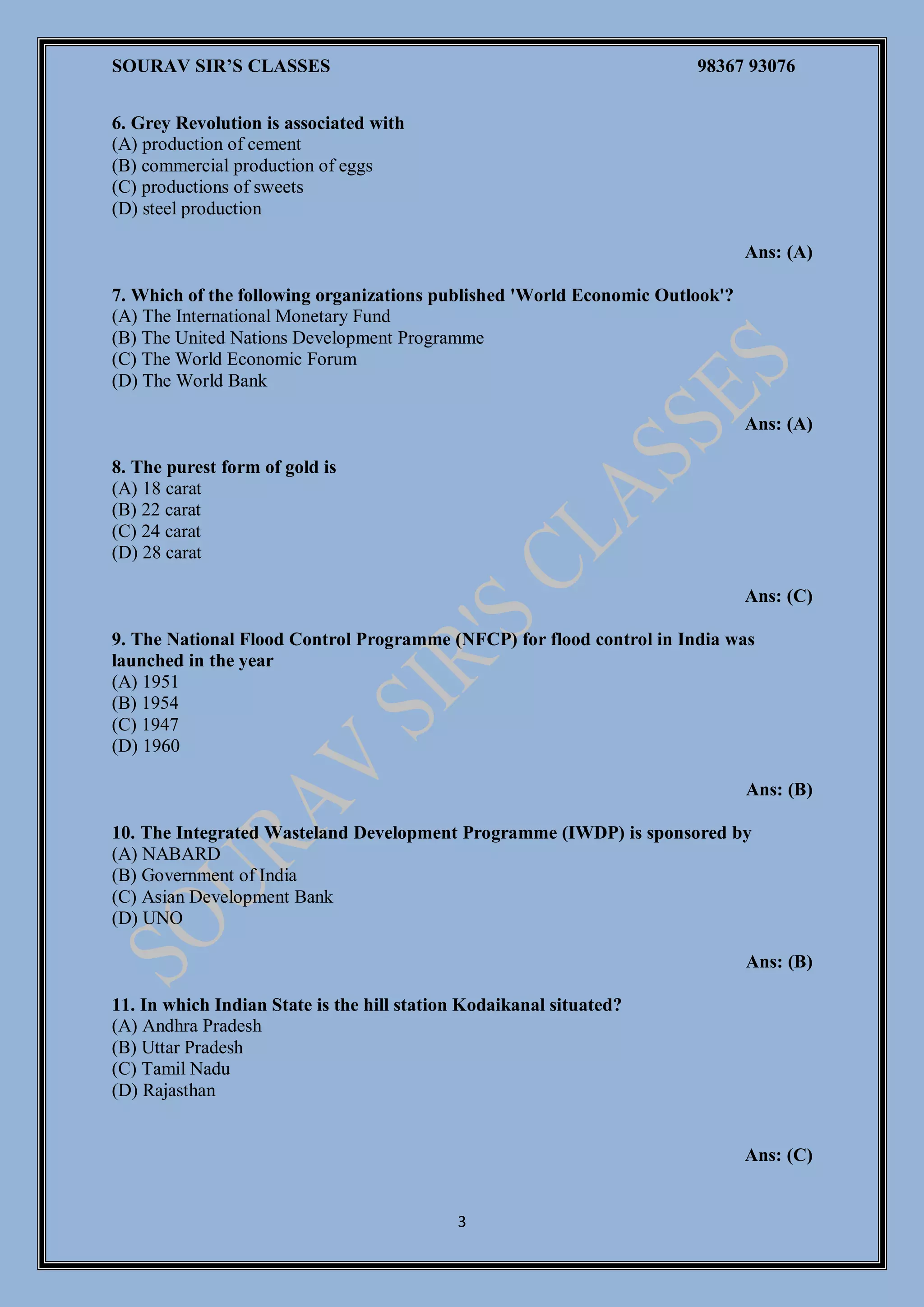 General Knowledge Paper III Questions With Solution | Sourav Sir's ...