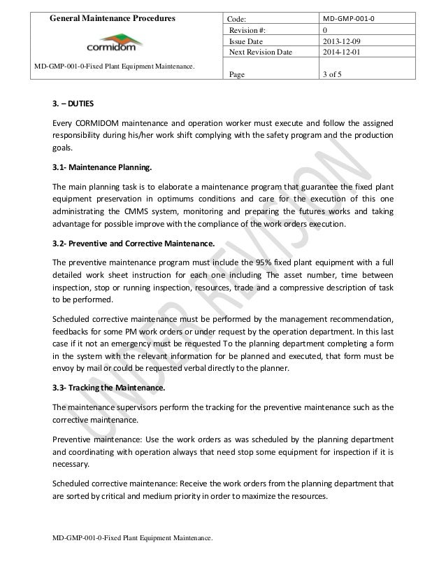 General maintenance procedures