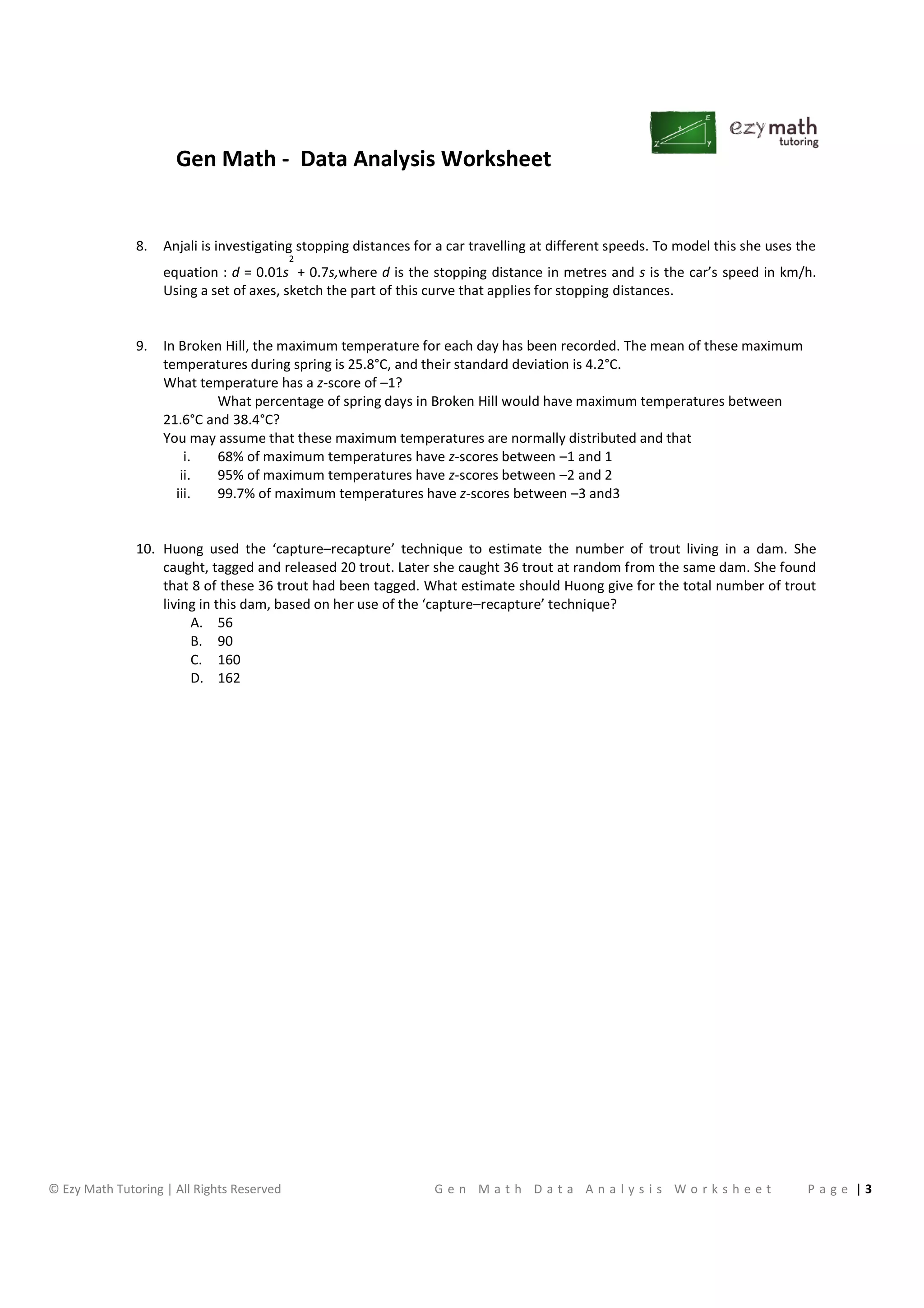 General math data analysis worksheet | PDF