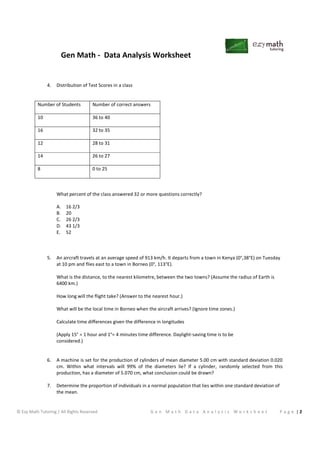 General math data analysis worksheet | PDF