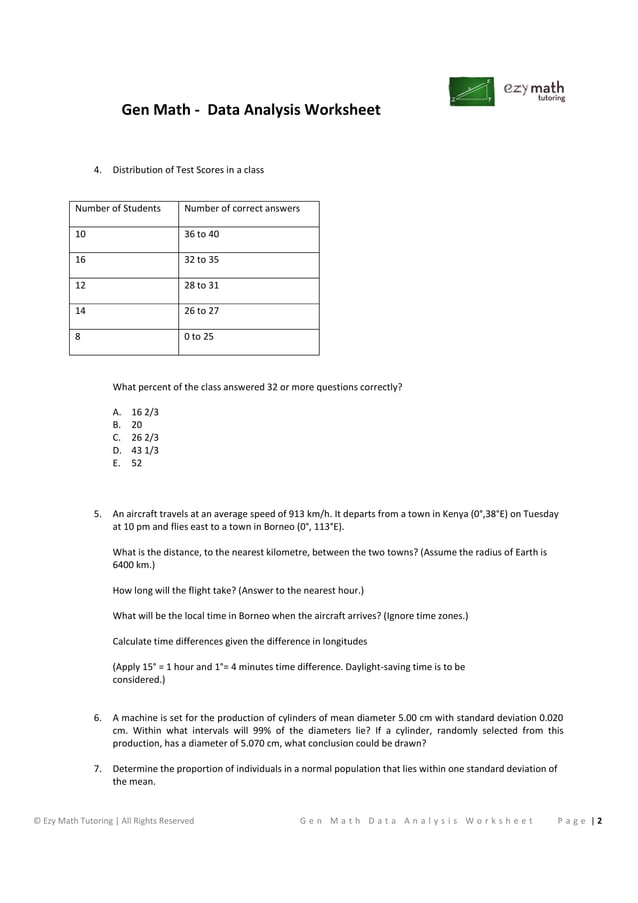 General math data analysis worksheet | PDF