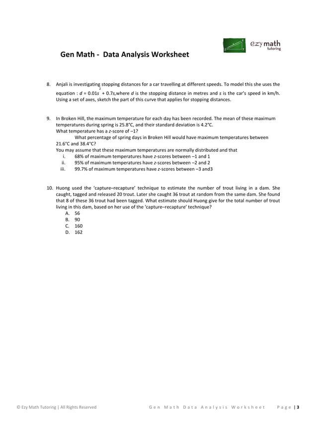 General math data analysis worksheet | PDF
