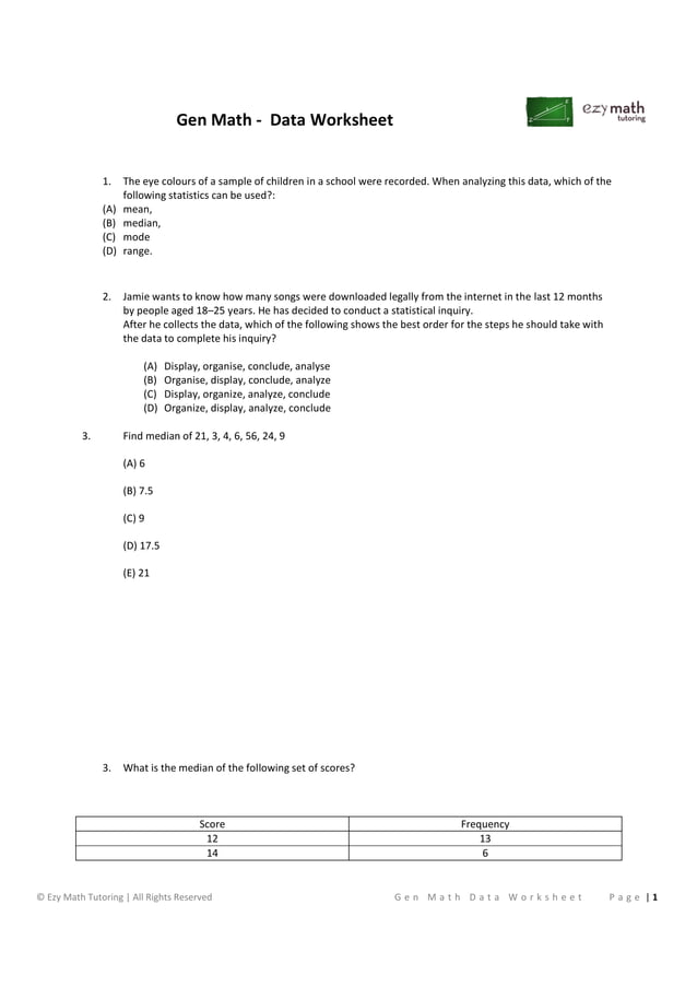 General math data worksheet | PDF | Fish and Aquariums | Pets