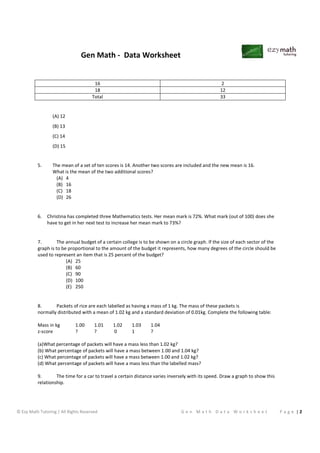 General math data worksheet | PDF | Fish and Aquariums | Pets