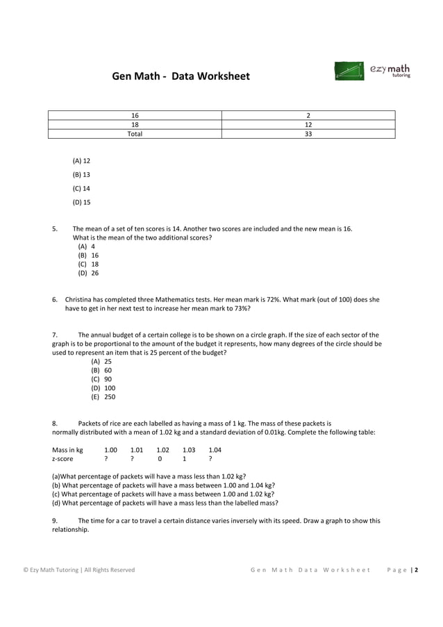 General math data worksheet | PDF | Fish and Aquariums | Pets